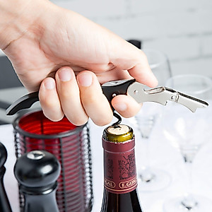Pulltap's Double-Hinged Waiters Corkscrew, Wine Opener and Foil Cutter, Beer Bottle Opener, Chocolate Brown