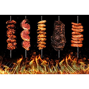 Stainless Steel Vertical Skewer Set - Grill Skewers for Al Pastor, Shawarma, Kebab, Gyro Meat, Rotisserie Chicken - 3 Removable Spikes, Silicone Brush & Danos Original Seasoning - US Company