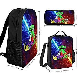 Oinxghw Backpack Set with Lunch Box Pencil Case 3 Pcs Lightweight Cartoon Game Bookbag Laptop Backpack Shoulder Bag Daypack