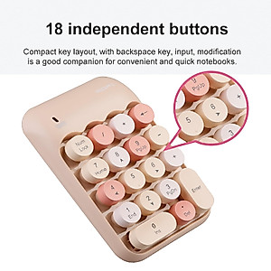 Lomiluskr Wireless Numeric Keypad with 2.4G USB Receiver, Cute Colorful Round Keycaps, Portable Financial Accounting Numpad Number Keyboard, Suitable for PC, Laptop (Milk Tea)