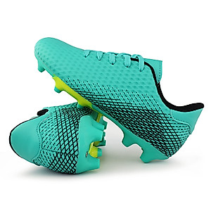 Hawkwell Kids Athletic Firm Ground Outdoor Comfortable Soccer Cleats Shoes(Toddler/Little Kid/Big Kid), Green PU, 1 M US