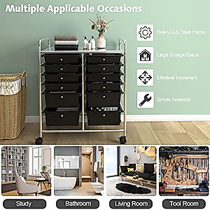 MEDIMALL 12 Drawers Rolling Storage Cart, Multipurpose Craft Storage Cart with Wheels, Mobile Tools Scrapbook Paper Organizer Cart for Office School Home Use (Black)