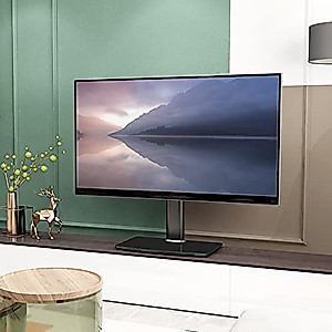 Universal Swivel TV Stand/Base Table Top TV Stand 27 to 60 inch TVs 80 Degree Swivel, 4 Level Height Adjustable, Heavy Duty Tempered Glass Base, Holds up to 99lbs Screens, HT04B-001