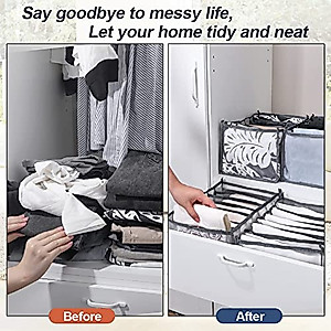 Foldable Clothes Storage Drawer Organizer - Cooyokit Separated Storage & Storing Divider, compartment storage bag for storing jeans, t-shirts, tops, sweaters etc. (7 Grid Storage Divider)