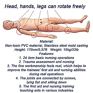 BIUYYY Nursing Manikin PVC Nursing Training Mannequins with Simulation Visceral and Replaceable Wound Modules and Storage Bag for Students Education Teaching Medical Training Skills