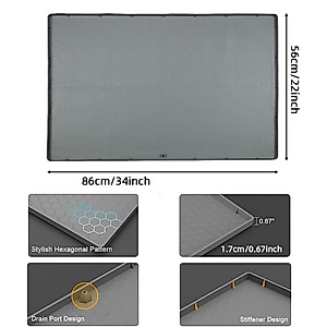 Under Sink Mat 34" x 22" Waterproof Kitchen Cabinet Tray Shelf Liners Flexible Silicone Under Sink Liner with Drain Hole Bathroom Kitchen Cabinet Mat Grey