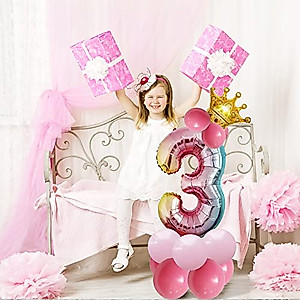 Falliny 32 Inch Rainbow Number 3 Balloons with Latex Balloons Detachable Crown Foil Helium Party Birthday Decorations for Birthday Party,Wedding, Bridal Shower Engagement Photo Shoot, Anniversary