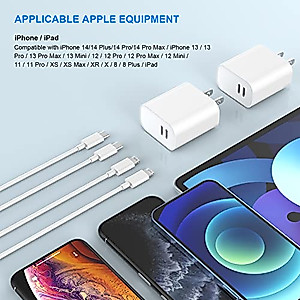 iPhone 14 13 12 Fast Charger, 2 Pack [Apple MFi Certified] 20W Dual USB C Charger Fast Charging Block and 10FT Extra Long USB C to Lightning Charger Cable for iPhone 14 13 12 11 XS XR X 8 iPad AirPods