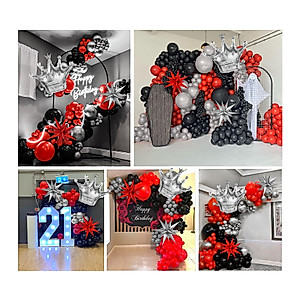 Red and Black Balloon Garland Arch Kit with Silver Red and Black Balloons for Anniversary Graduations Red and Black Birthday Decorations for Men Women