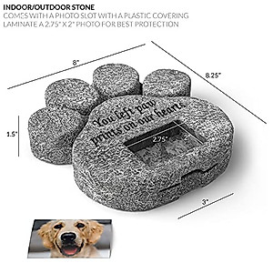 You Left Paw Prints On Our Hearts' Paw Print Pet Memorial Stone, Grave Marker with Customizable Photo Frame Slot, Loss Of Pet Gift, Personalized Dog Memorial Headstone, 8.25” x 8” x 1.5”