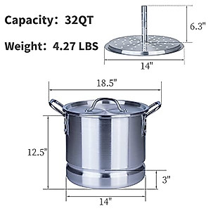 ARC 32 Quart Aluminum Tamale Steamer Pot, Crab Seafood Stock Pot w/Steamer Rack and Tube, Great for Water Bath Canning Pot, Rivet Handle, 8 Gal