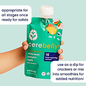 Cerebelly Baby Food Pouches – Spinach Apple Sweet Potato (4 oz, Pack of 6) - Toddler Snacks - 16 Brain-supporting Nutrients from Superfoods - Healthy Snacks, Gluten-Free, Non-GMO, No Added Sugar