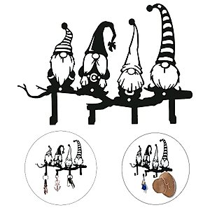 Gnome Gift Metal Key Holder for Wall Decorative, Gnome Key Rack Hanger Wall Mounted with 4 Hooks, Cute Gnome Décor for Entryway Key Cabinet Indoor Children Room
