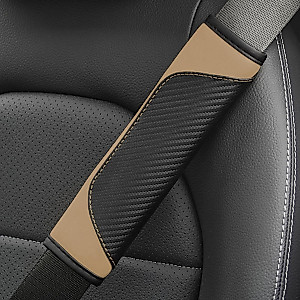 BESULEN Car Seat Belt Cover, 2 Pack Carbon Fiber Leather Seatbelt Shoulder Pad, Auto Safety Seat Belt Cushion Protector Compatible with All Cars and Backpack Strap (Beige)