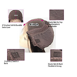 Body Wave Lace Front Wigs Human Hair 20 Inch Glueless 4X4 Lace Closure Wigs Human Hair for Black Women 180% Density Brazilian Virgin Hair Pre Plucked Bleached Knots with Baby Hair (Natural Color)