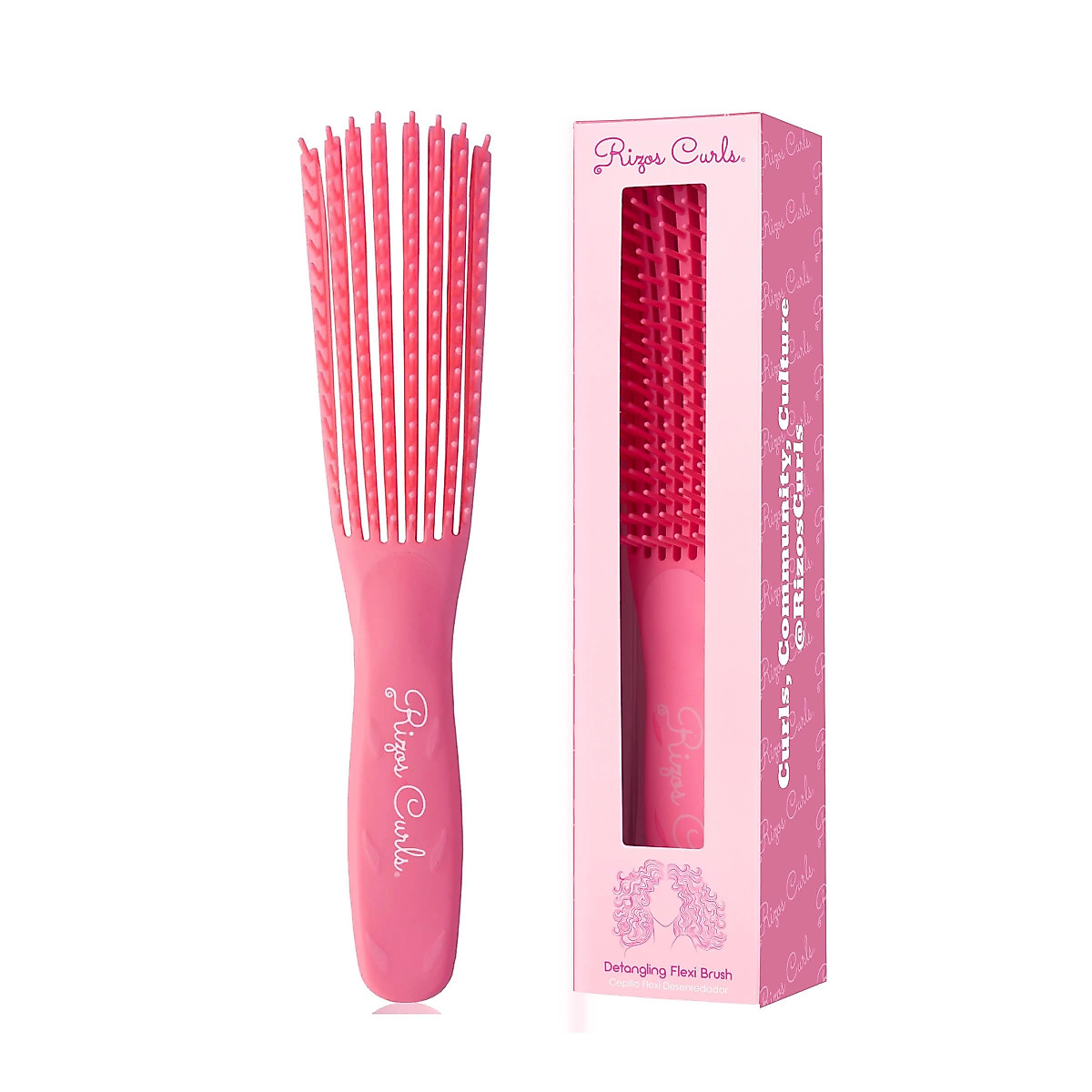 Rizos Curls Detangling Flexi Brush, Detangle Curly, Coily & Kinky Curls, Shower Brush, Reduce Hair Loss & Breakage, Distribute Product and Add Shine, Pink