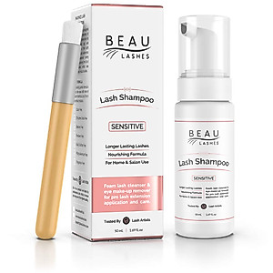 Korean Eyelash Extension Foam Cleanser Shampoo & Brush (50ml) - Oil Free Sensitive Paraben & Sulfate Free Eyelid/Lash Foaming Wash Cleaner To Remove Makeup & Mascara - Ideal For Salons And Home Care