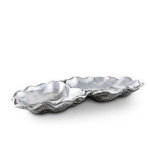Arthur Court Aluminum Oyster Vanity Tray, Desktop Storage Organizer, Catchall, Valet, Nightstand or Dresser / Serving Food Tray Coastal Décor - 6 inch x 10 inch