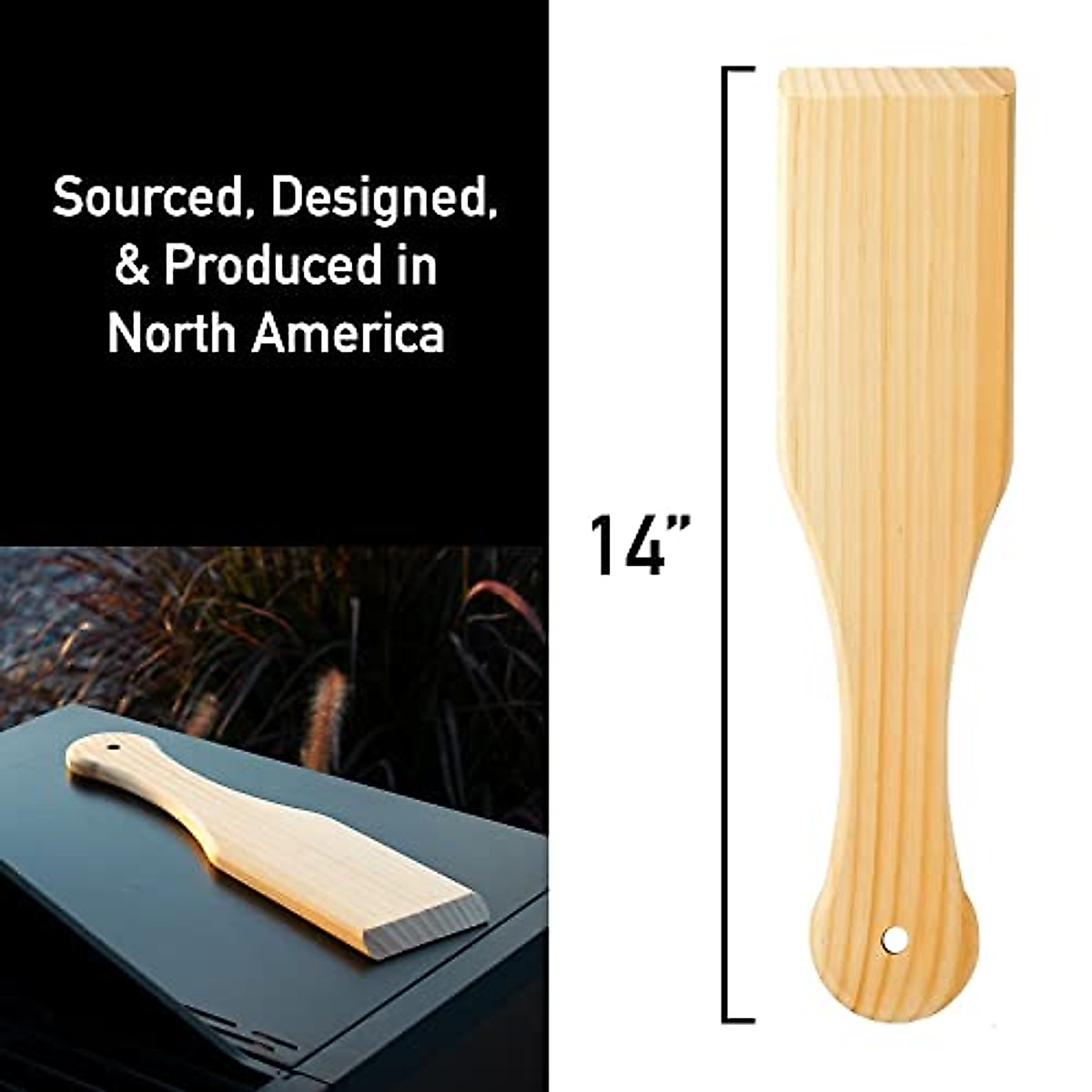 Wood Grill Scraper Made in USA Pure Pinewood Clean Your Barbecue Grill Grates Naturally 14" Inch Long with 3" 3/8 inch Scraper 5/8" inch Thick