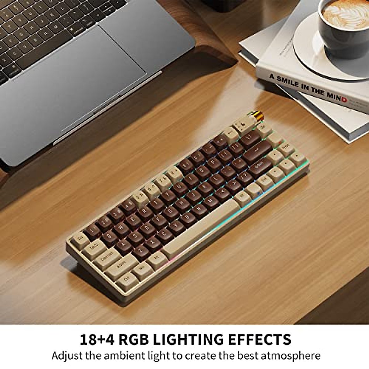 ROYALAXE R68 TKL Mechanical Keyboard, Upgraded TTC Gold Pink Switches, Hot Swappable Wired/Bluetooth 5.0/2.4G Wireless Keyboard with RGB Light for Windows & Mac, PBT Keycaps, Lava Brown