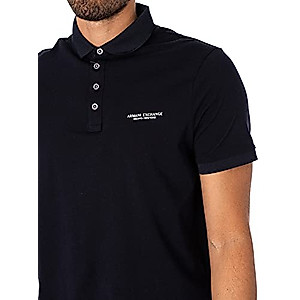 A|X ARMANI EXCHANGE Men's Short Sleeve Contrast Logo Jersey Polo, Navy, XXL