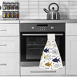 Kitchen Towel-Cute Doodle Colorful Fish-Hand Towels Tie Towel Soft Microfiber Absorbent Washcloth Also for Bathroom Hand Sink Laundry Room RV Tabletop 2pcs