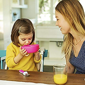 Munchkin Last Drop Silicone Toddler Bowl with Built-In Straw, Pink