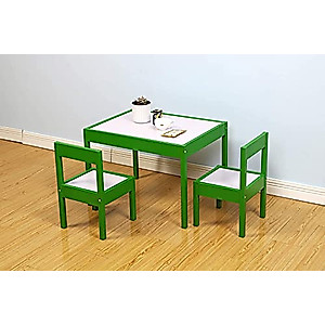 Coin and Coins - Kids Wood Table & Chair Set, Kids Play Table for Picnic, Dining, Outdoor - Art, Craft, Drawing, Painting Activities, Wooden|3 Pieces (Green)