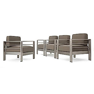 Christopher Knight Home Cape Coral Outdoor Aluminum Club Chairs with Water Resistant Cushions, 4-Pcs Set, Khaki