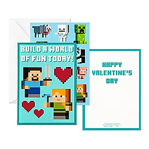 Hallmark Kids Minecraft Valentines Day Cards and Stickers Assortment (24 Classroom Cards with Envelopes)