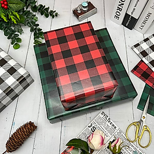 Dtiafu Christmas Plaid Wrapping Paper for Women Men Girls Boys - 12 Sheets Red Green Black Buffalo Plaid Gift Wrap for Holiday Birthday Wedding - 20 x 28 Inch Per Sheet Not Rolled
