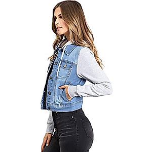 Wax Jeans Women's Juniors Hoodie Denim Jacket, Medium, Light Denim