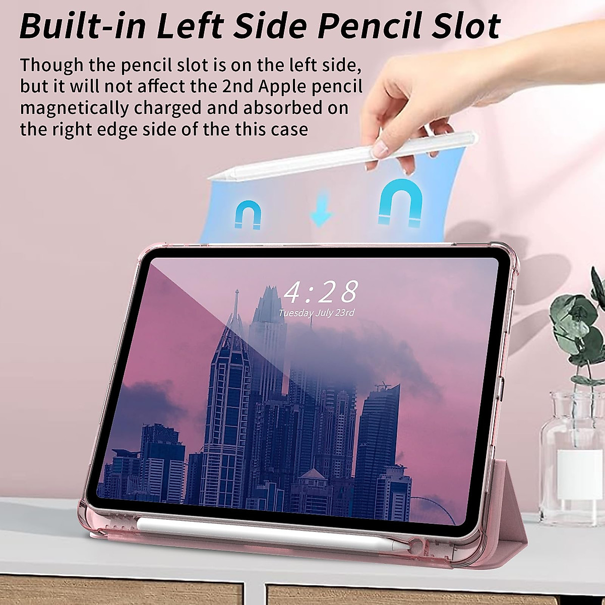Kenke New iPad Pro 11 Inch Case 4th/3rd/2nd/1st Generation 2022/2021/2020/2018 Support 2nd Pencil Charge with Built-in Left Side Pencil Holder, Hard Frosted Back Cover & Colored Edge (Pink)
