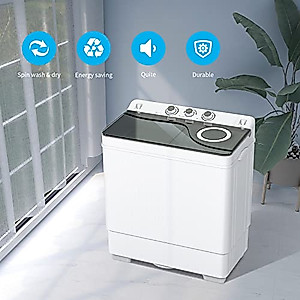 Compact Twin Tub Washing Machine, Anpuce Portable Mini Washer Portable Laundry Washer w/Wash and Spin Cycle Combo Built-in Drain Pump/Semi-Automatic 26lbs Capacity for Camping, Apartments, Dorms, College Rooms, RV’s, White&Gray