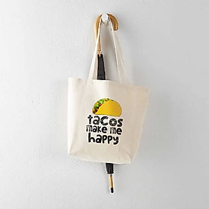 CafePress Tacos Make Me Happy Tote Bag Natural Canvas Tote Bag, Reusable Shopping Bag