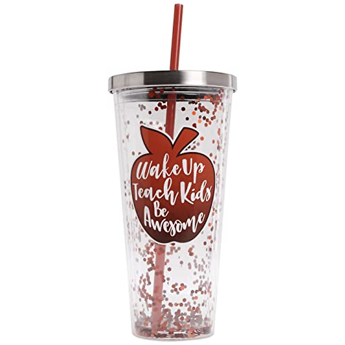 Spoontiques - Glitter Filled Acrylic Tumbler - Glitter Cup with Straw - 20 oz - Stainless Steel Locking Lid with Straw - Double Wall Insulated - BPA Free - Teacher