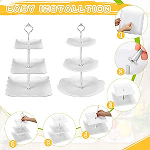 Zhehao 15 Pcs Dessert Table Display Set Tiered Cupcake Stands Serving Tray Plastic 2 Tier 3 Tier Cake Stands Round Cake Stand Candy Fruit Display Tower for Wedding Birthday Party (Silver, White)