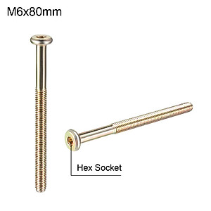 uxcell M6x80mm Furniture Screw Hex Socket Machine Screws Zinc Plated Fasteners Bolts Half Thread Carbon Steel 15Pcs