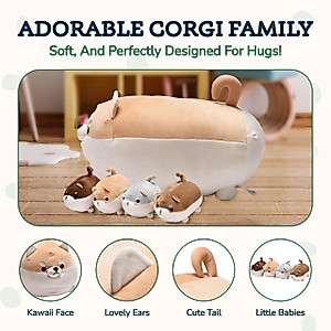 Snug A Babies Corgi Stuffed Animals with Babies Inside - 14 inch Mommy and 4 Baby Puppies Plush for Imaginative Play - Soft Cuddly Companion for Kids - Stuffed Animals for Girls Ages 3 to 8 Years