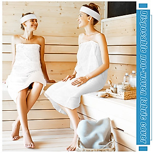 Jiuguva 20 Sets Disposable Facial Headband and Spa Wrap Bathrobe Adjustable Nonwoven Bath Wrap Spa Headbands for Women Sauna Salon Skirt Sweat Steaming Hair, White