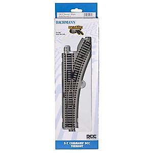 Bachmann Trains - E-Z COMMAND DCC EQUIPPED TURNOUT – RIGHT - NICKEL SILVER E-Z TRACK With Grey Roadbed - HO Scale Medium