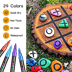 Acrylic Paint Pens,Emooqi Marker Pens for DIY Craft Projects Waterproof Paint Art Marker for Rock Painting, Ceramic, Glass,Canvas,Mug,Wood,Metal-0.7mm fine tip (24 PCS)