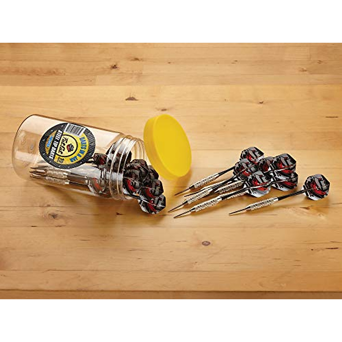 Viper Defender III Backboard & Sisal/Bristle Steel Tip Dartboard Bundle: Elite Set (Razorback Dartboard,Defender III Backboard, Edge Throw Line, 21pc Jar of Darts),black/yellow