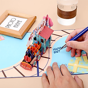 Train 3D Pop up Funny Happy Birthday Card Children's Day Greeting Card Train Design Very Interesting Birthday Card with Envelope Fits Children's Day, Father's Day, Birthday and Party for Children