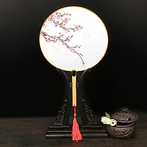 PHONME Decorative Folding Fans Ancient Fan，Chinese Style Hanfu Long-Handled Round Fan, Hanfu Shooting Handheld Fans for Film and Television Shooting Gift Hand Fan Vintage Style (Color : C)