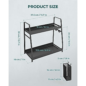 OROPY 2 Tier Spice Rack for Countertop, Height Adjustable Metal Standing Kitchen Storage Organizer Shelf, Counter Shelf for Cabinet,Pantry,Bathroom,Bedroom, with Hanging Basket