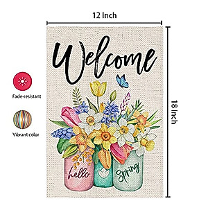 CROWNED BEAUTY Spring Garden Flag Floral Mason Jar 12×18 Inch Double Sided for Outside Vertical Holiday Seasonal Welcome Yard Flag