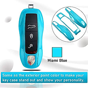 Jaronx Compatible with Porsche Key Fob Cover, Key Cover Compatible with Porsche Cayenne Panamera Macan Cayman 911 Key Fob Cover Key Shell Compatible with Porsche Key Accessories (Miami Blue)