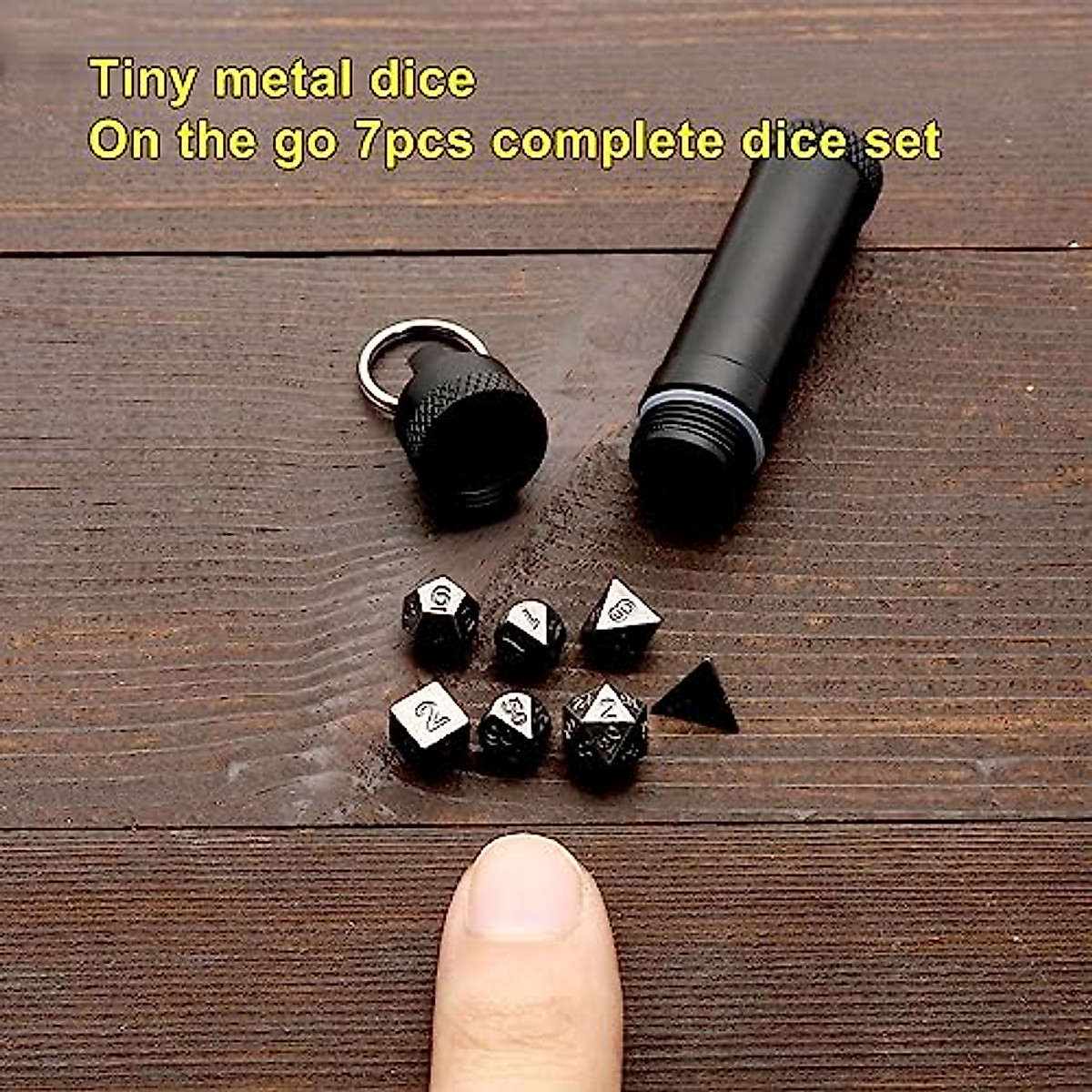 Haxtec Mini Dice Set Tiny Metal DND Dice Set with Dice Case Portable Antique Iron Metal Dice Set for Keychain