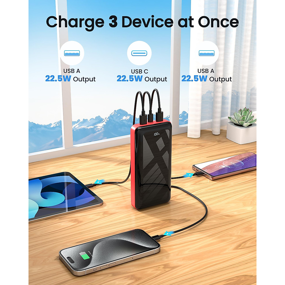 Portable Charger Power Bank 50000mAh, 22.5W Fast Charging Battery Pack, USB C Quick Charge 3 Outputs & 2 Inputs, LED Display, External Cell Phone Battery Bank for iPhone 16/15/14/13, Samsung, Android